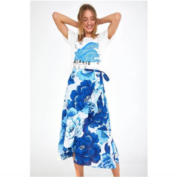 FARM Rio | Skirts | Farm Rio Azulejo Tile Midi Wrap Skirt Blue Floral ...